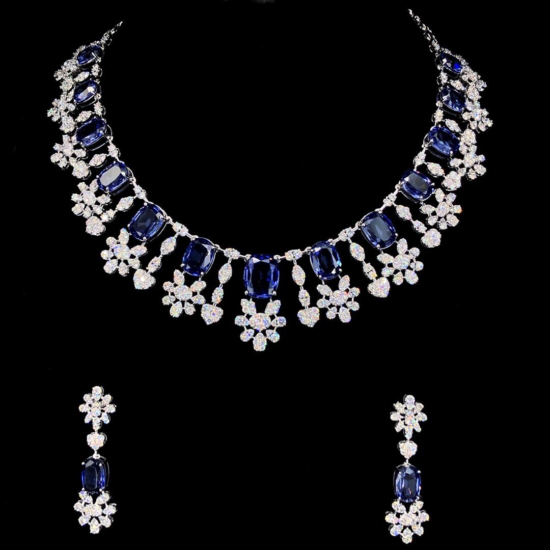 Lab Grown Diamond Cluster Necklace Set: 14k White Gold Bridal Jewelry ...