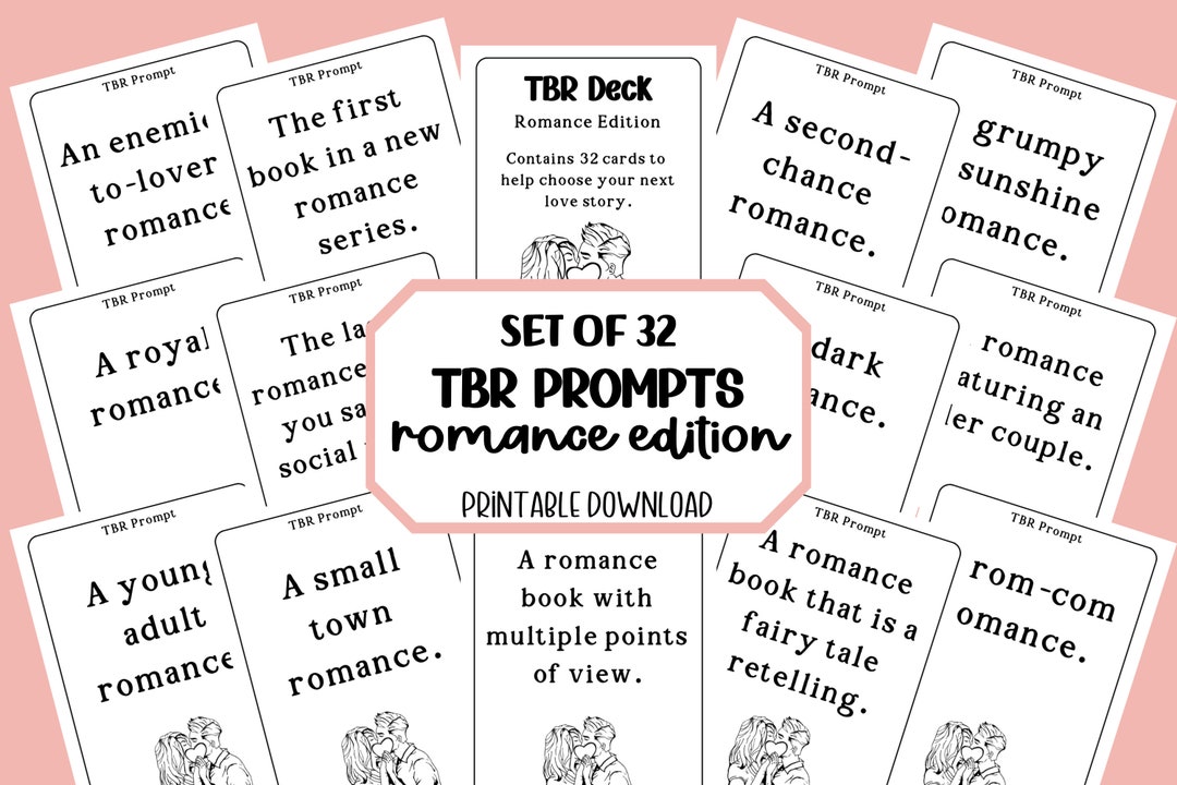 Printable TBR Prompts - 32 Romance Book Prompts - Ink-friendly Black ...
