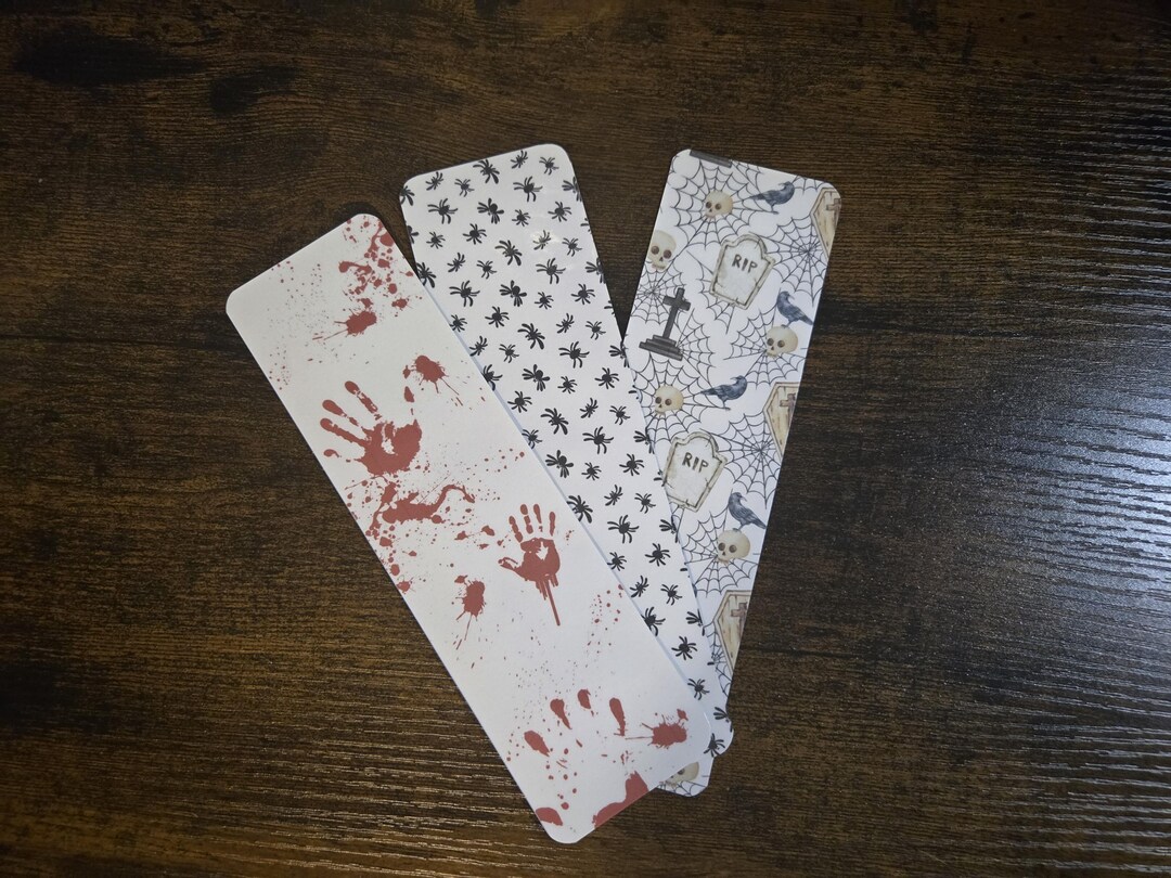 Horror Themed Bookmarks 3-pack Spooky Tombstones, Spiders & Bloody ...