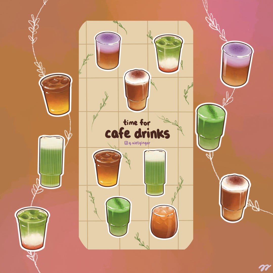 Coffee Cafe Drinks Sticker Sheet | Matte Vinyl Weatherproof | Coffee ...