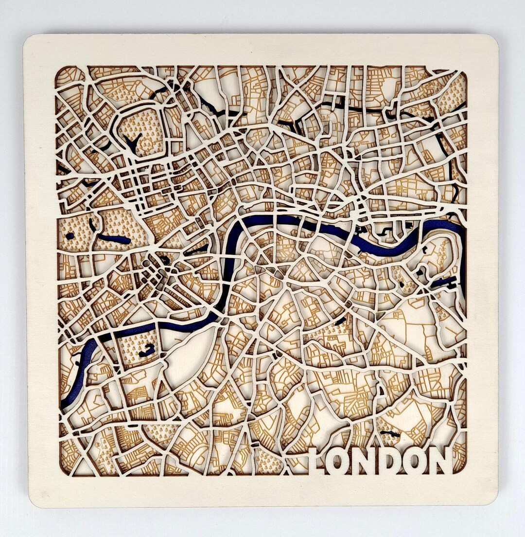 Wooden Map of London Multilayer City Map Gift for Him 5th Anniversary ...