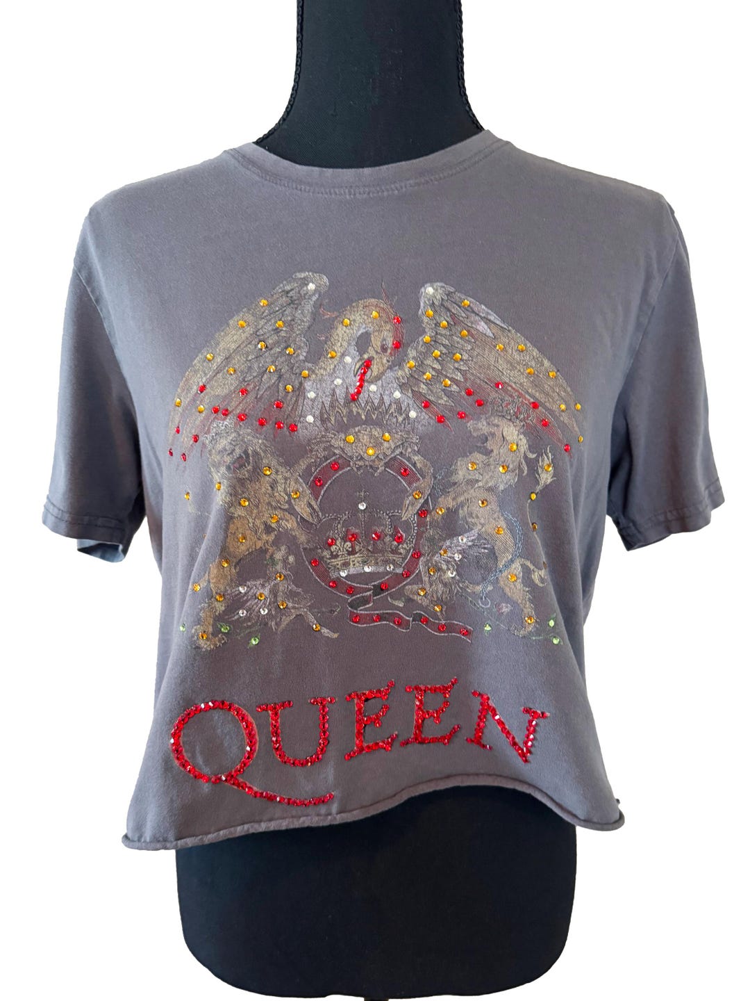 Hand Embellished Cropped Queen Band Tee – Rock & Roll Rhinestone ...
