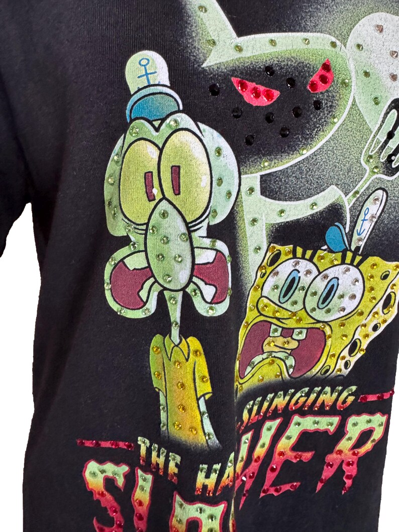 Upcycled Spongebob Hash Slinging Slasher T-shirt – Hand-embellished ...