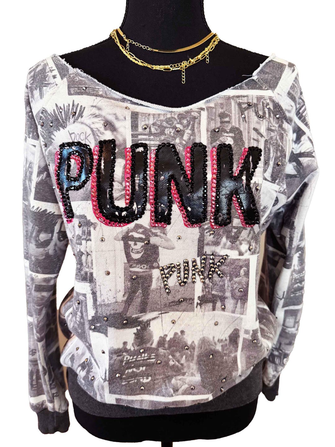 Punk Rock Girl Sweatshirt – Hand-embellished With Rhinestones, One of a ...