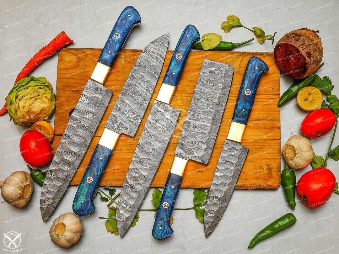 Damascus Steel Chef Set, Hand Forged Damascus Chef Set, Damascus Chef ...