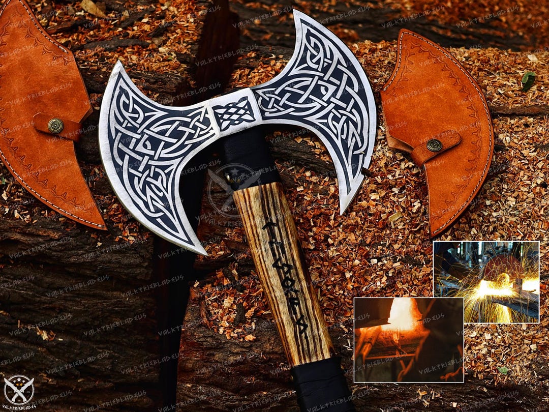 Hand Forged Double Headed Bearded Axe, Viking Throwing Axe, Two Headed ...