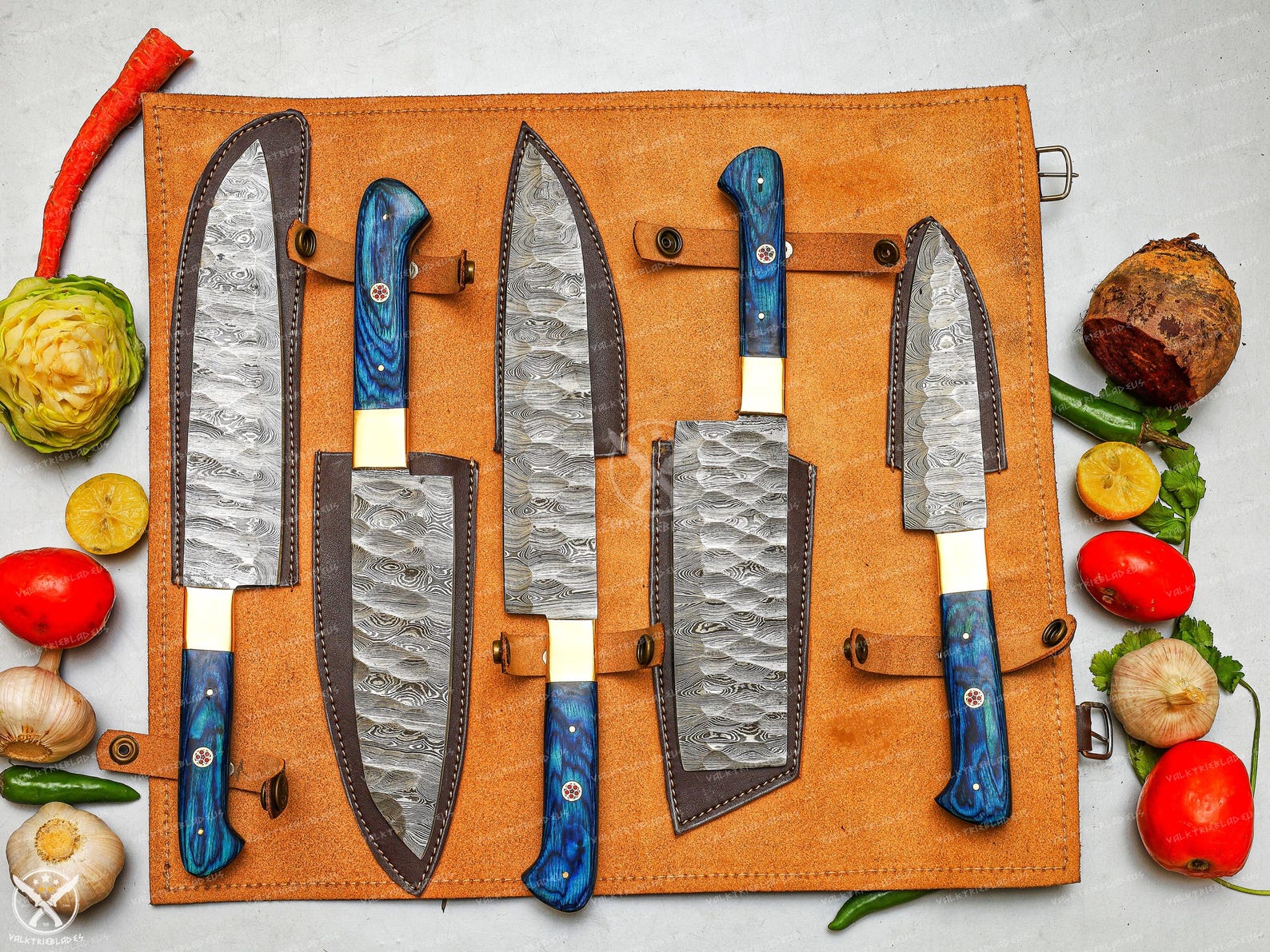 Damascus Steel Chef Set, Hand Forged Damascus Chef Set, Damascus Chef ...