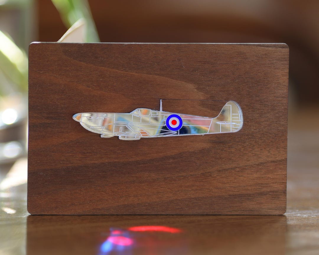 Spitfire WW2 Retro Stained Glass Greeting Card - Hand Made Gift for Dad ...