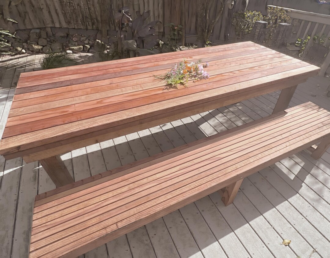 Redwood Outdoor Dining Table & Benches - Etsy