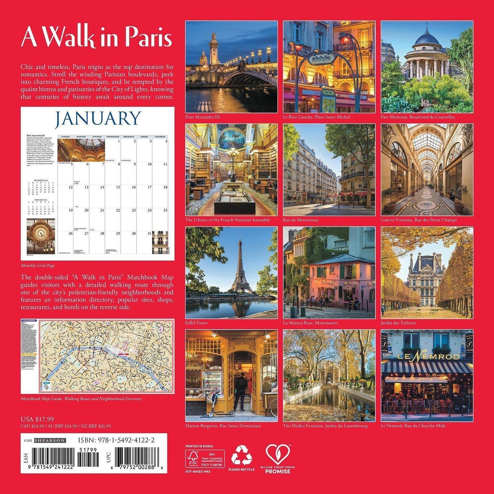 Willow Creek A Walk in Paris 2025 12 X 12 Wall Calendar - Etsy
