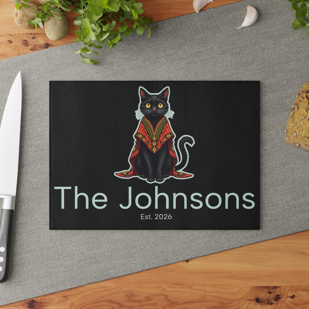 Black Cat Dashiki Tempered Glass Cutting Board, Kitchen Decor - Etsy