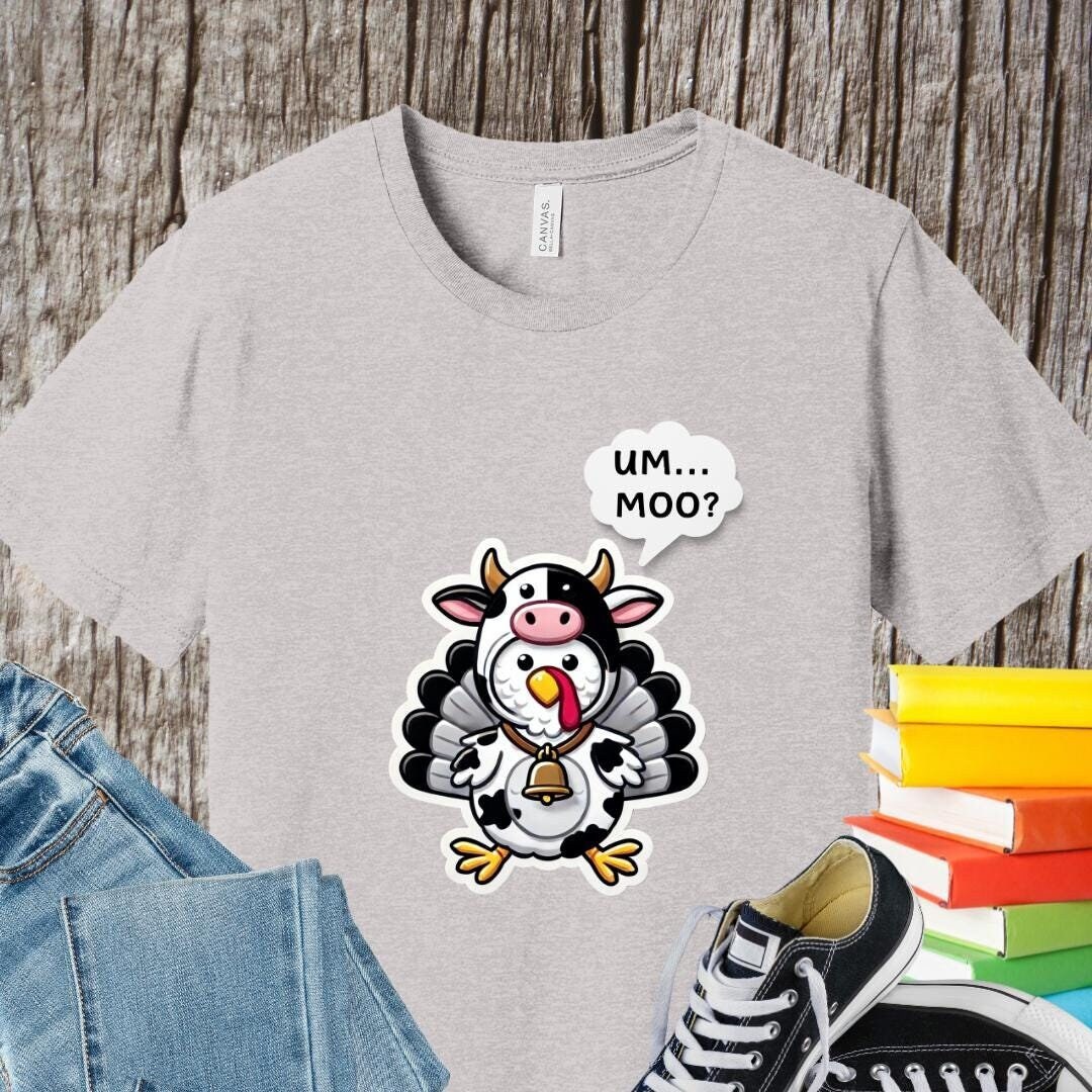 Turkey Dressed as a Cow Tee, Thanksgiving Costume Shirt, Funny Animal ...