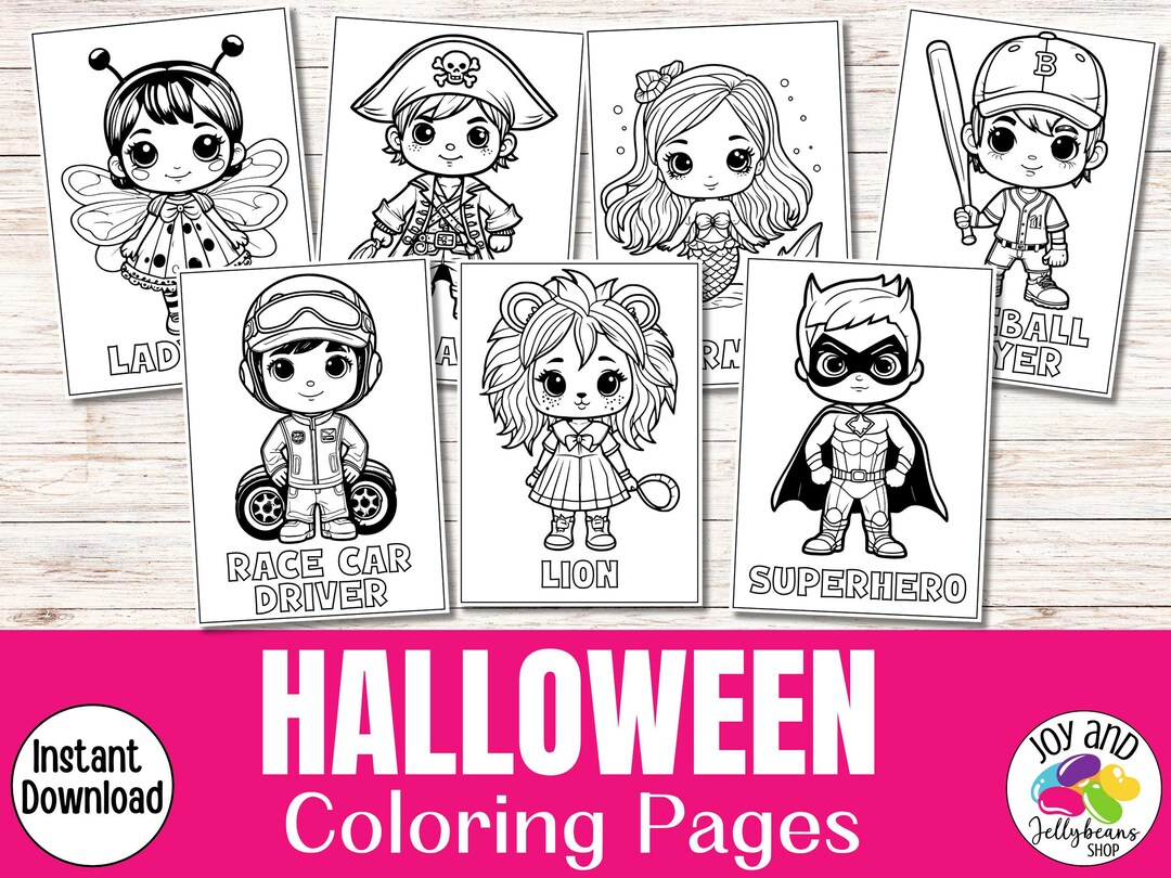 Halloween Coloring Page Set, Instant Download, Halloween Coloring ...