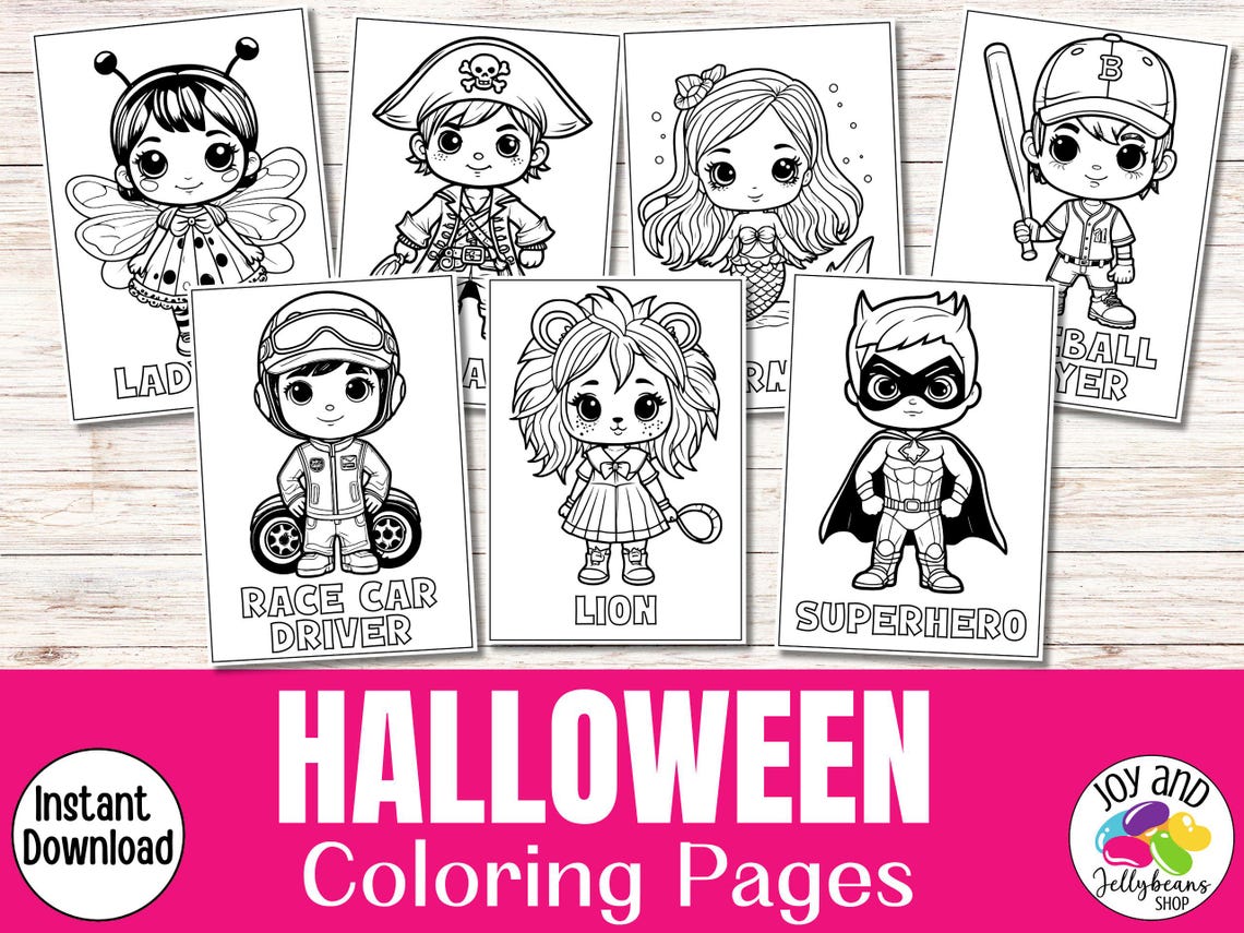 Halloween Coloring Page Set, Instant Download, Halloween Coloring ...