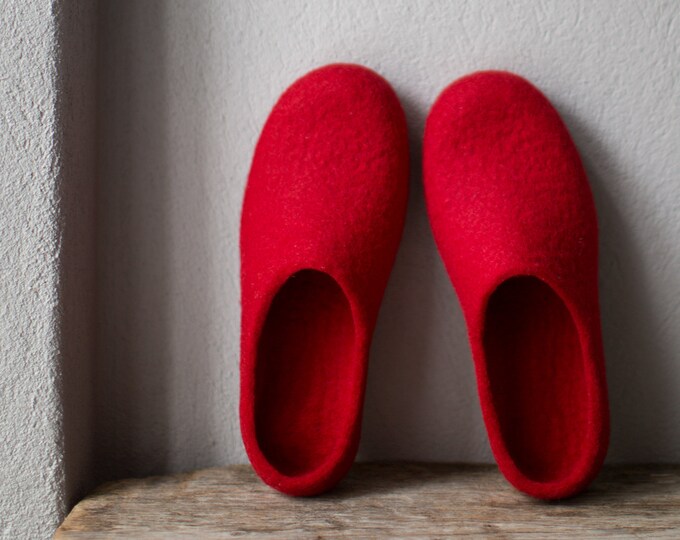 Red Slippers, Women Felted House Shoes, Eco Friendly Wool Home Clogs ...