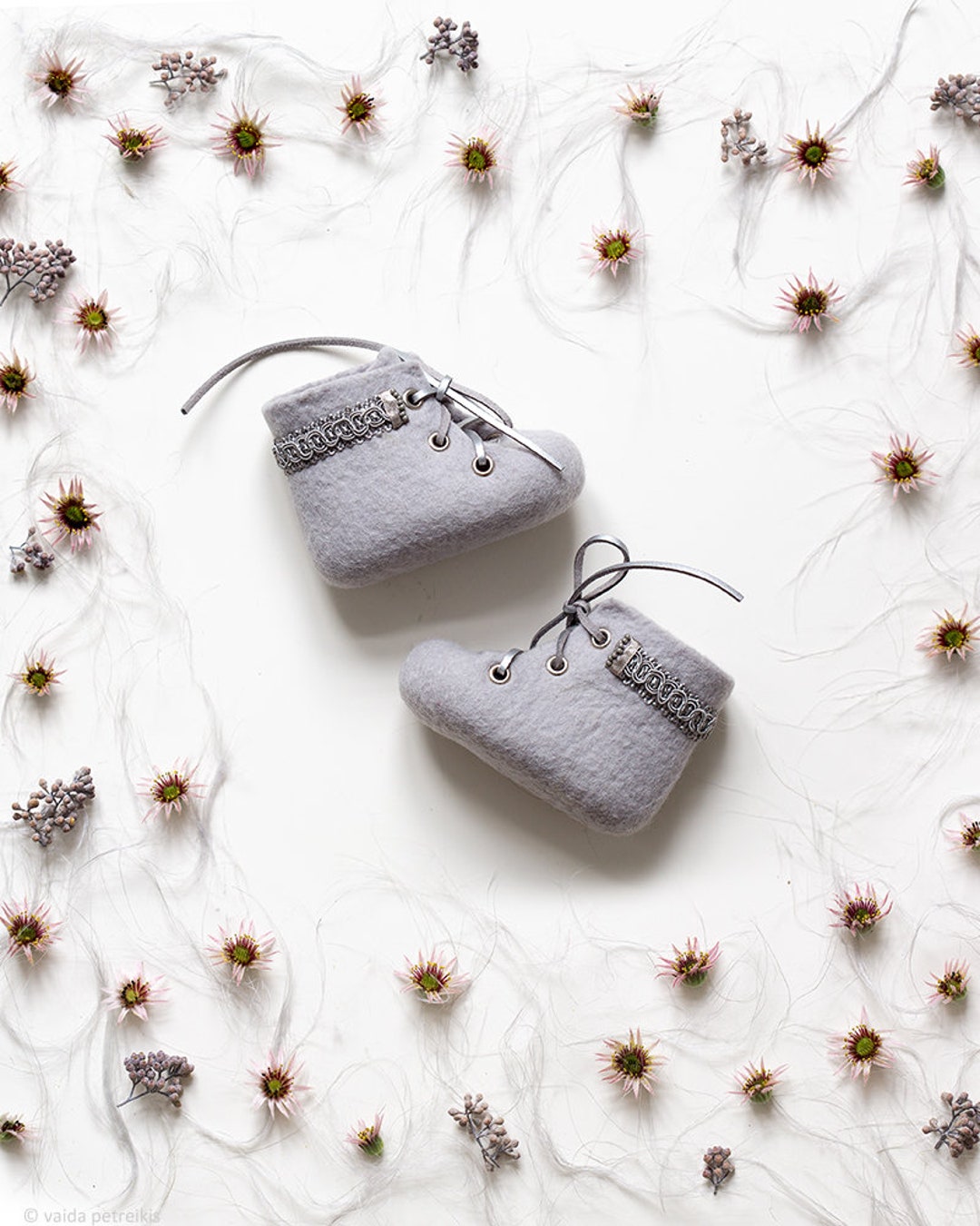 Newborn Booties, Princess Baby Shoes, Gray Felted Boots, Luxurious Crib ...