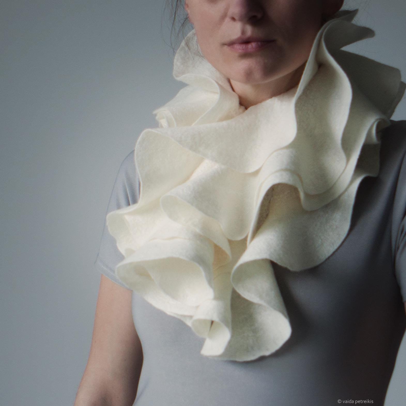 Ruffle Scarf for Wedding, Ivory White Wool and Silk Shawl, Romantic ...