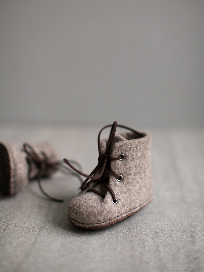 Felted Baby Shoes from Natural Organic Greyish Brown Wool with | Etsy