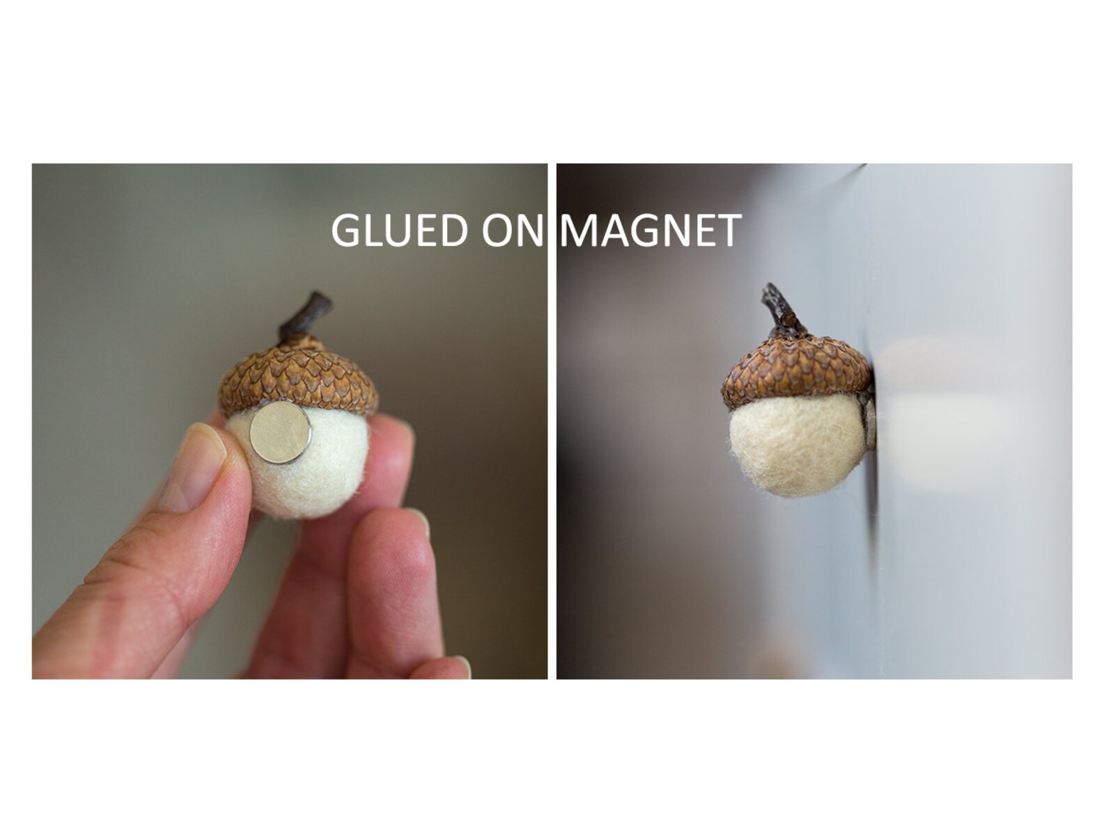 Acorn Fridge Magnet – Natural Acorn Cap and Wool Ornament , Rustic Fall ...