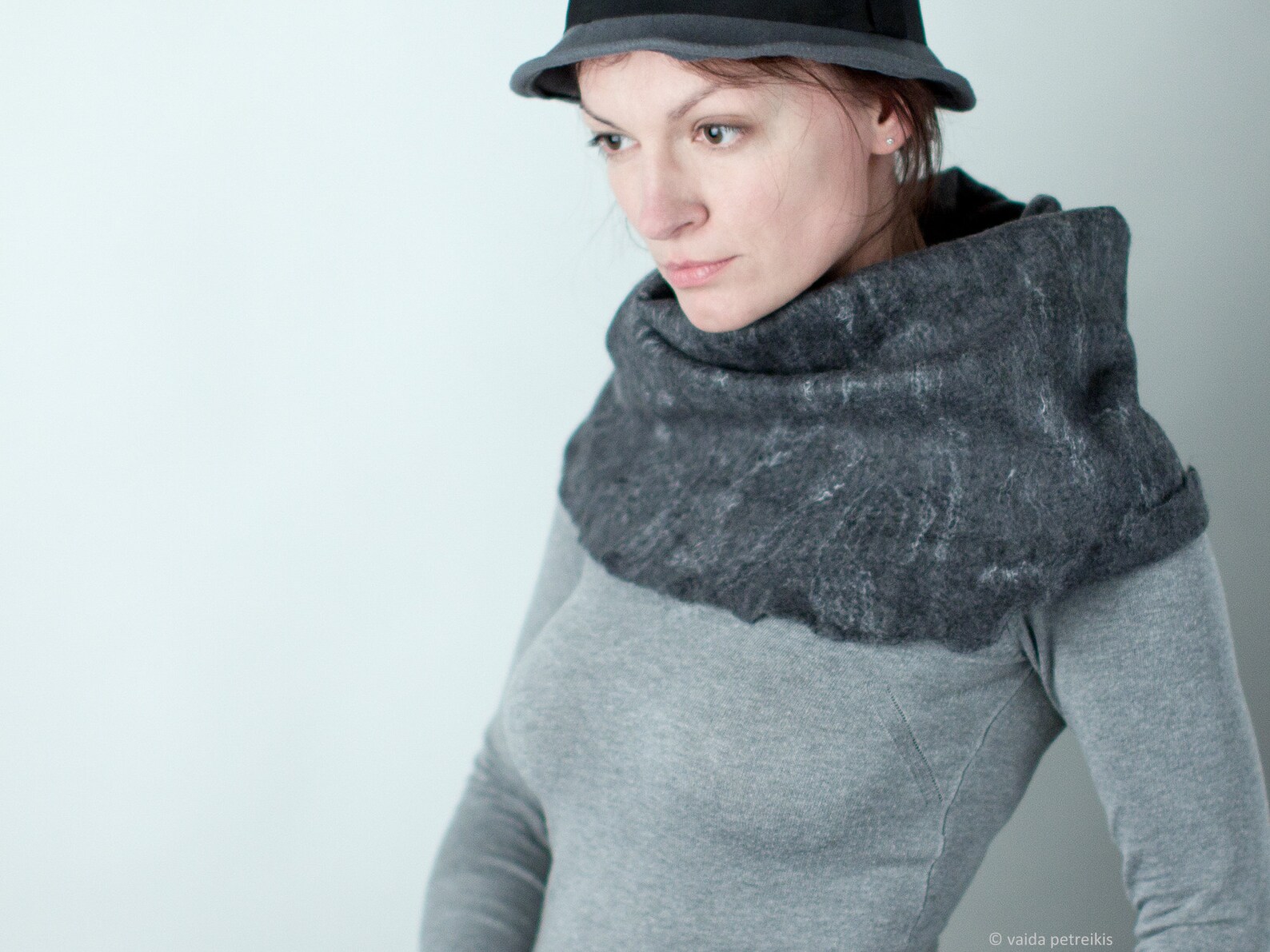 Gray Scarf, Felted Unisex Infinity Scarf, Minimalist Tube Shawl, Wool ...