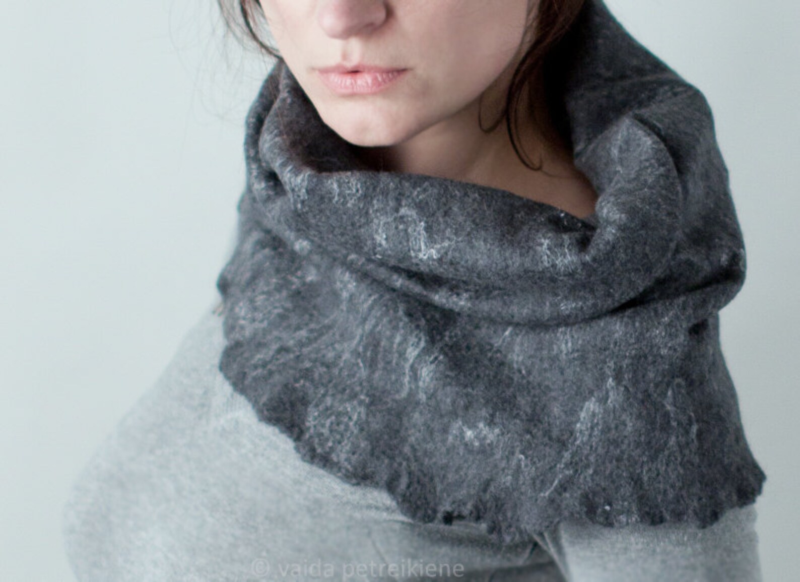 Gray Scarf, Felted Unisex Infinity Scarf, Minimalist Tube Shawl, Wool ...