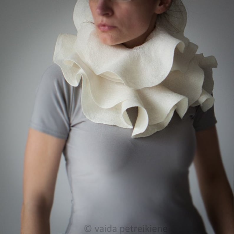 Ruffle Scarf for Wedding, Ivory White Wool and Silk Shawl, Romantic ...
