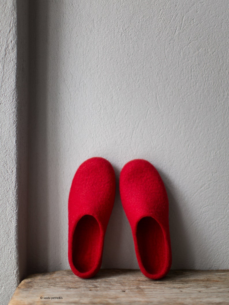 Red Slippers Women Felted House Shoes Eco Friendly Wool - Etsy UK