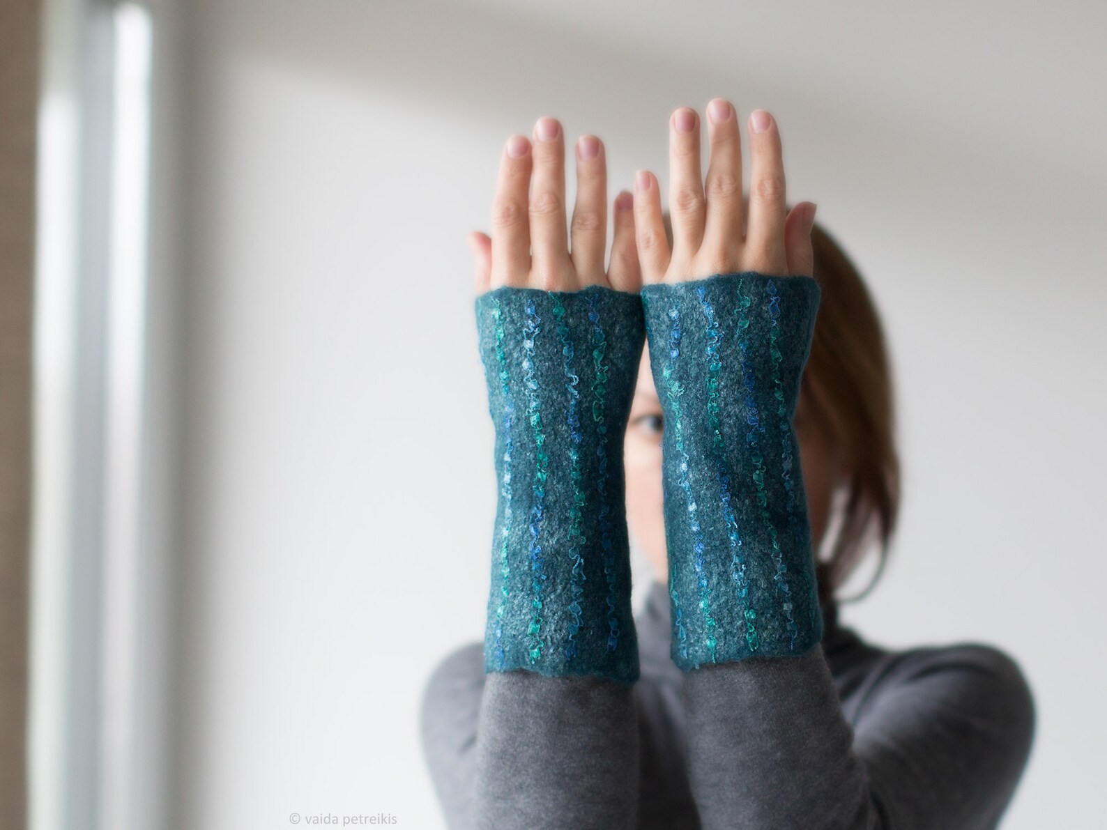 Fingerless Gloves Teal Wool Mittens for Women Eco Friendly - Etsy
