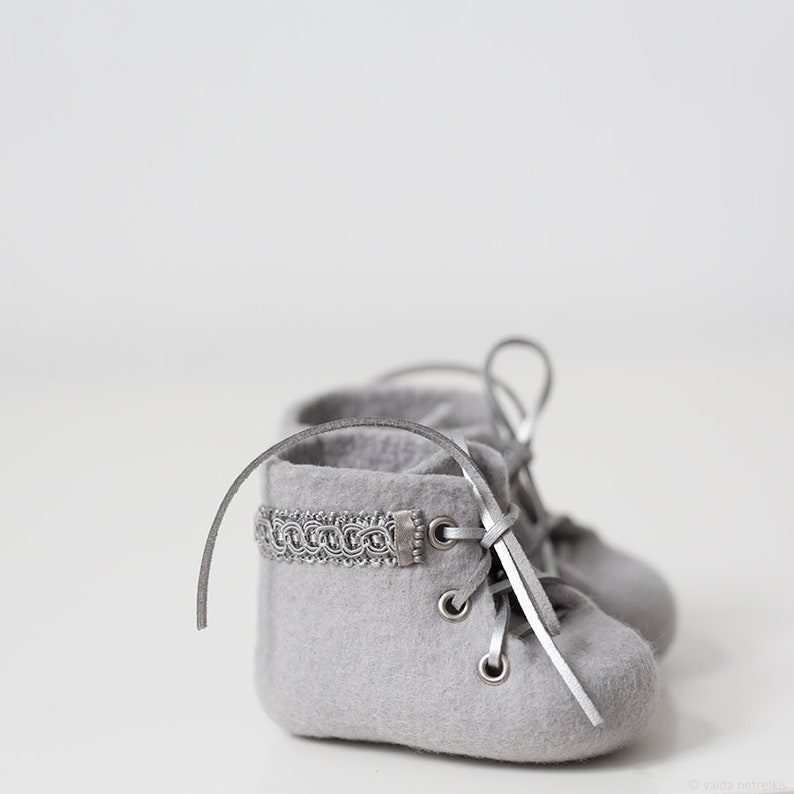 Newborn Booties, Princess Baby Shoes, Gray Felted Boots, Luxurious Crib ...