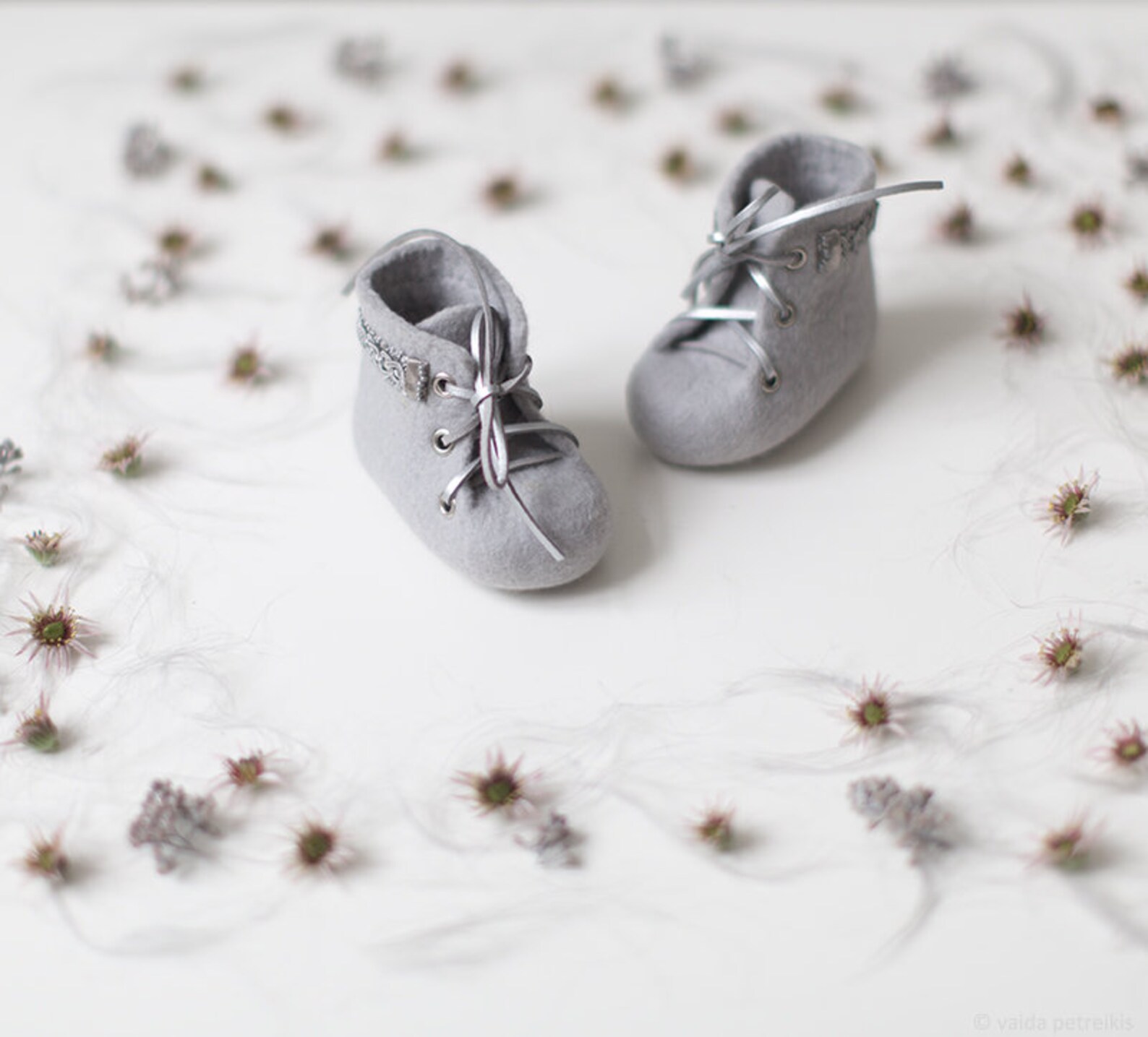Newborn Booties, Princess Baby Shoes, Gray Felted Boots, Luxurious Crib ...
