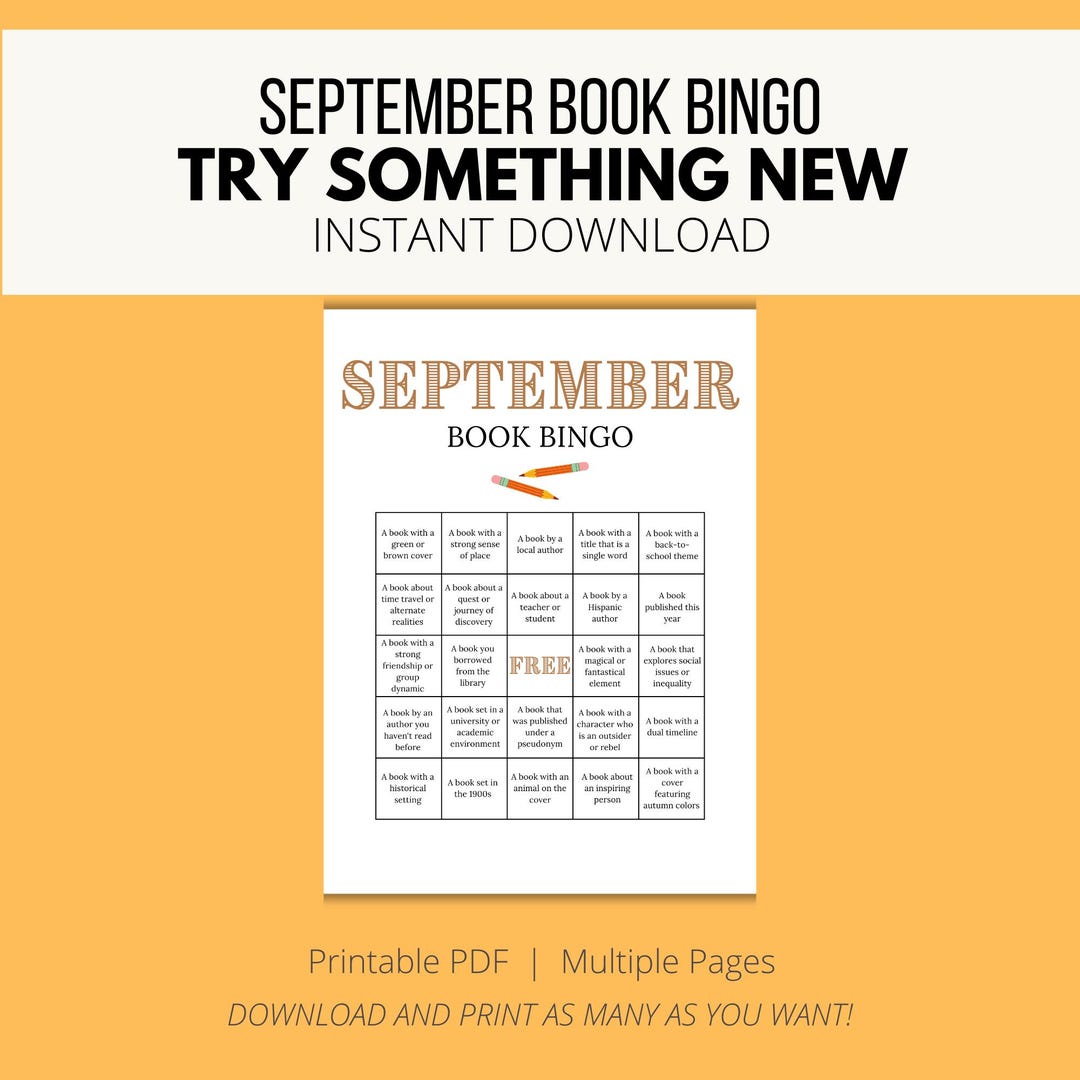 September Book Bingo, Printable Book Bingo, Fall Book Bingo, Reading ...