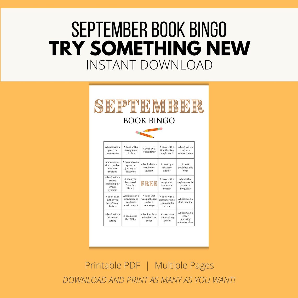 September Book Bingo, Printable Book Bingo, Fall Book Bingo, Reading ...