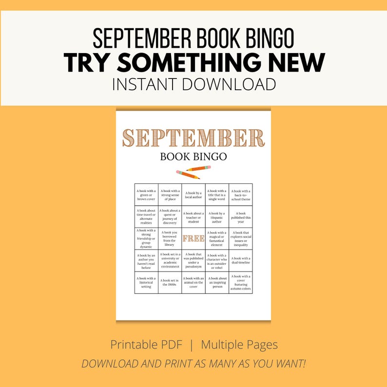 September Book Bingo, Printable Book Bingo, Fall Book Bingo, Reading ...