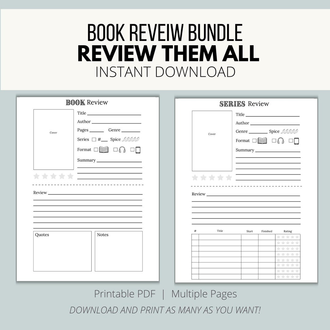 Book Review Bundle, Book and Series Review, Printable Book Reviews ...