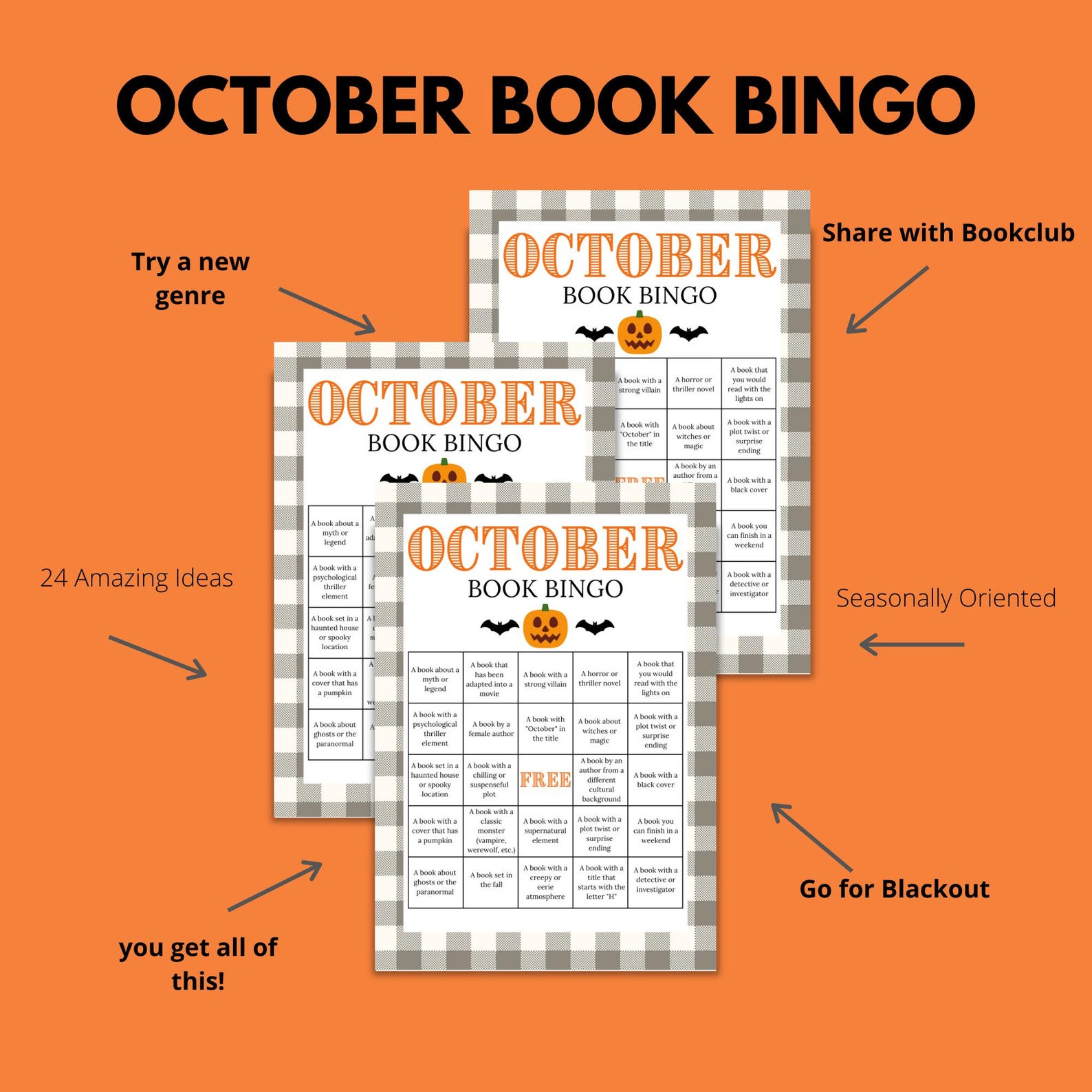 October Book Bingo, Printable Book Bingo, Monthly Book Bingo, Halloween ...