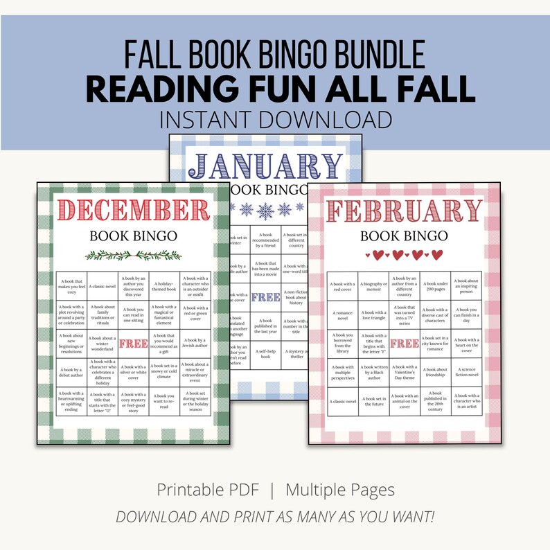 Winter Book Bingo Bundle, Winter Bookish Games, Printable Book Bingo ...
