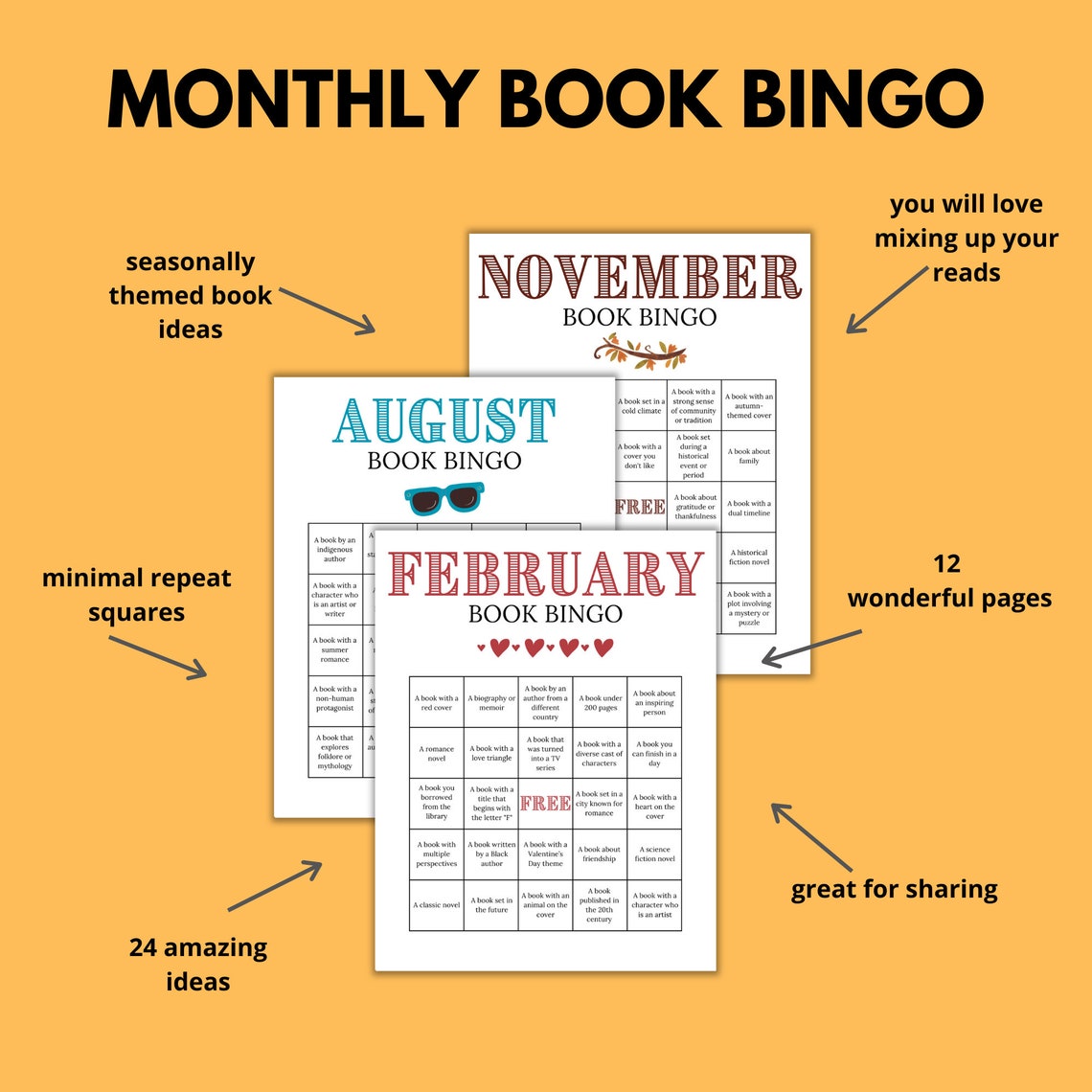 Monthly Book Bingo, Book Lovers Bingo, Adult Book Bingo Template ...