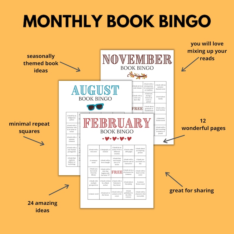 Monthly Book Bingo, Book Lovers Bingo, Adult Book Bingo Template ...