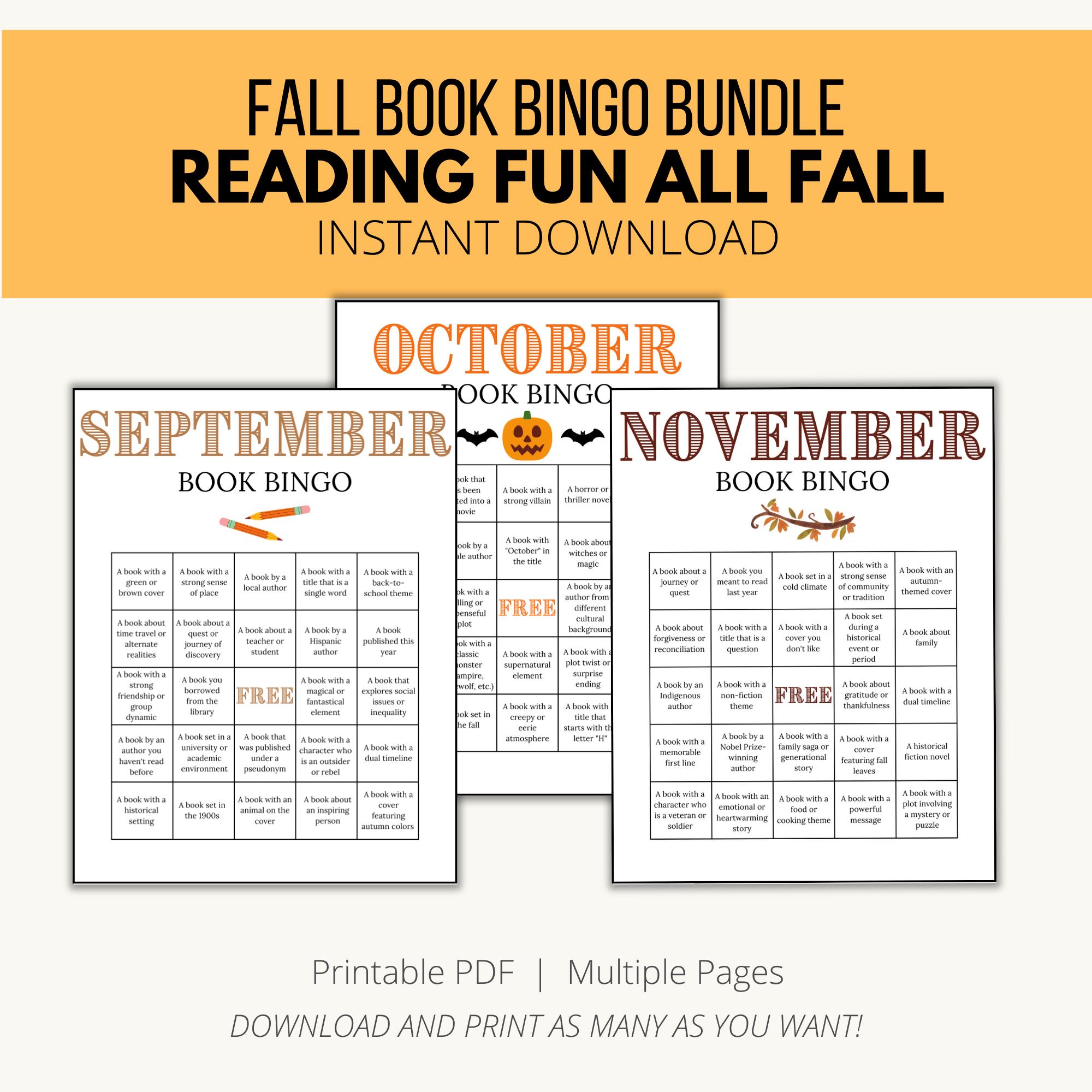 Fall Book Bingo Bundle, Printable Book Bingo, Autumn Book Reads, Fall ...