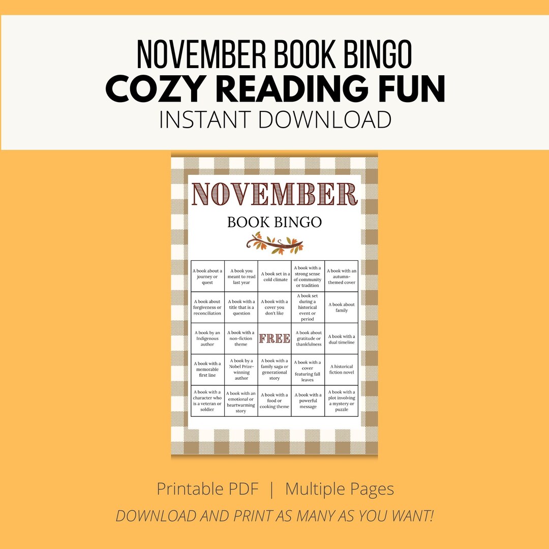 November Book Bingo, Monthly Book Bingo, Fall Reading Games, Reading ...