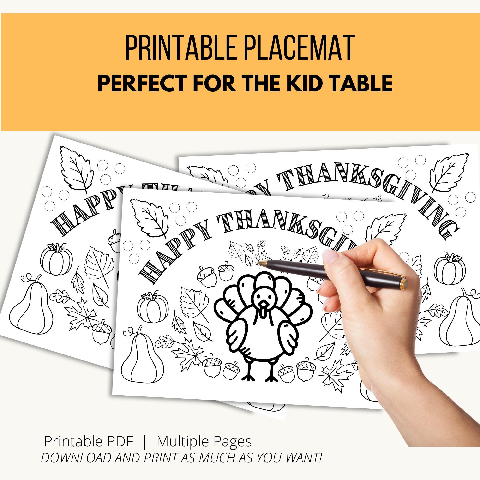 Printable Thanksgiving Placemat, Kid Table Fun, Thanksgiving Coloring ...