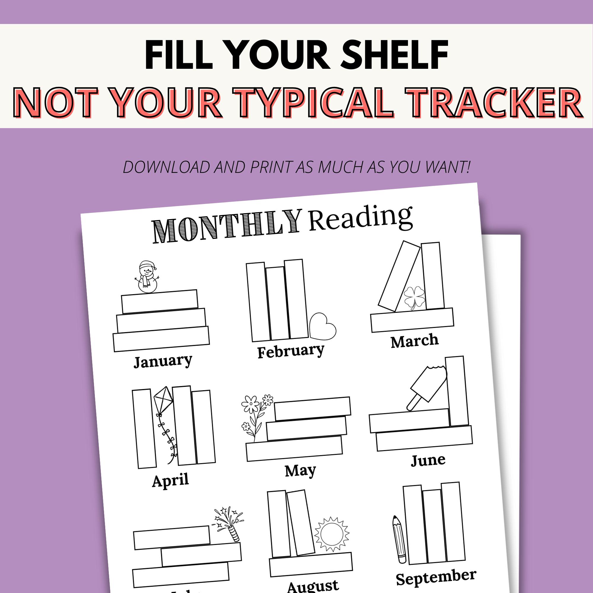 Monthly Book Tracker, Reading Tracker, Yearly Reading Bookshelf Tracker ...
