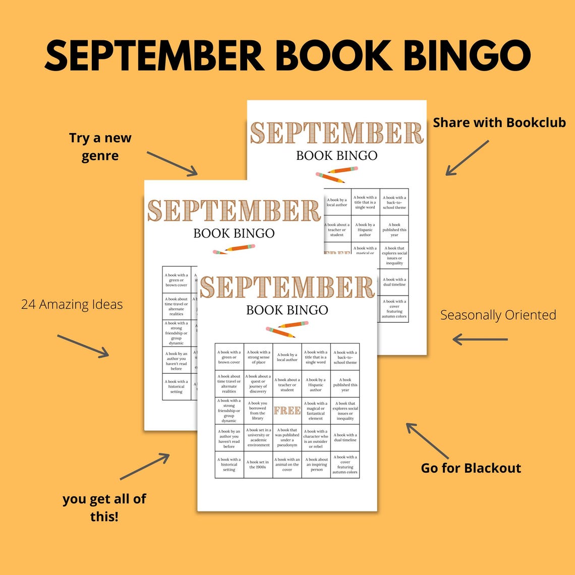 September Book Bingo, Printable Book Bingo, Fall Book Bingo, Reading ...