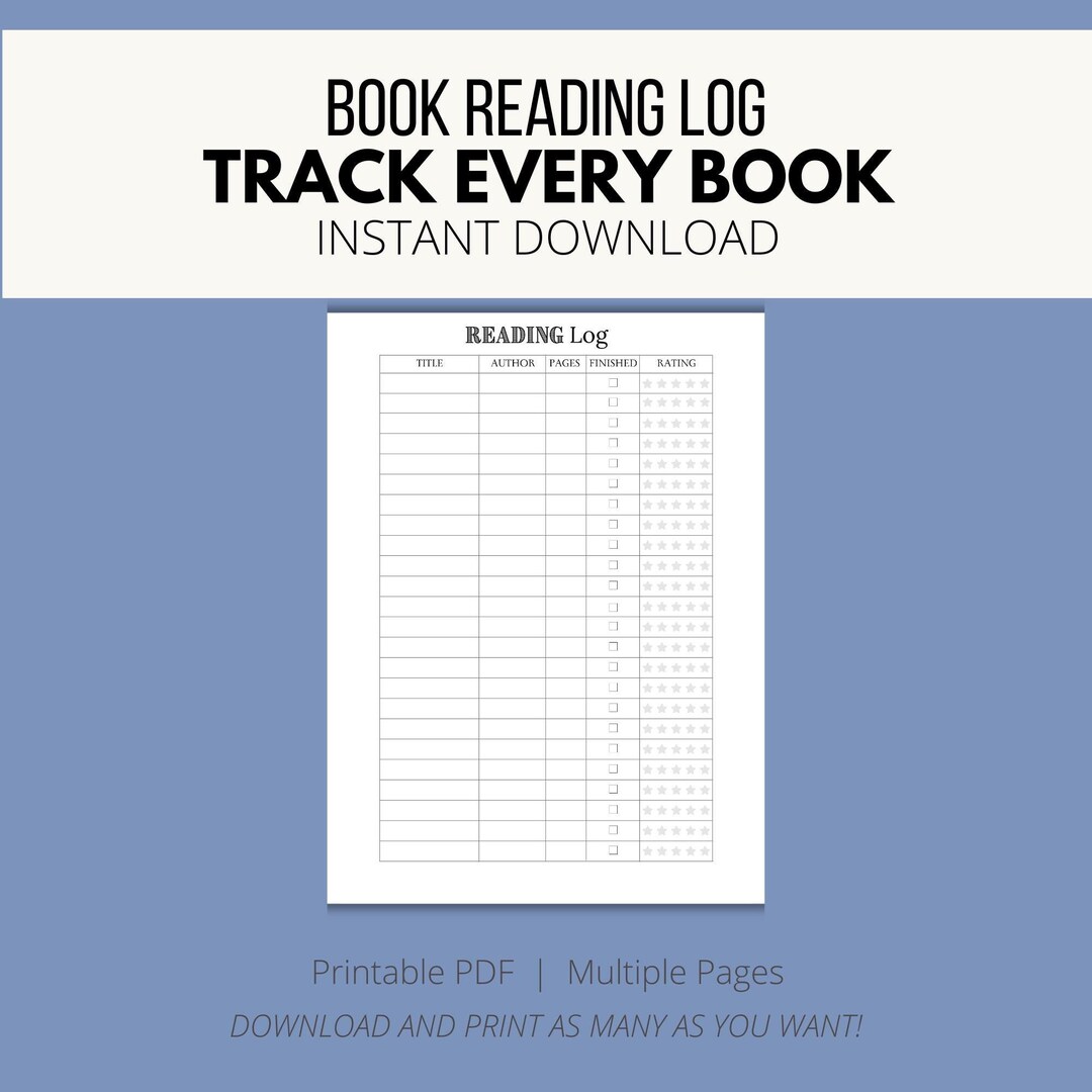 Printable Reading Log, Book Reading Log, Book Tracker, Reading Log ...