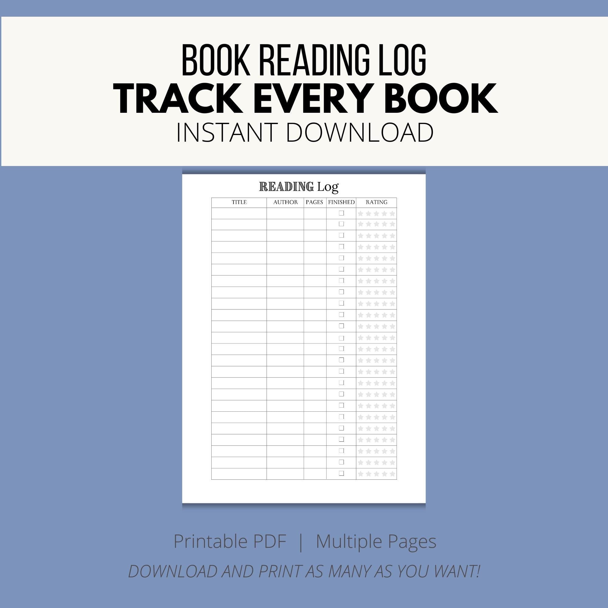 Printable Reading Log, Book Reading Log, Book Tracker, Reading Log ...