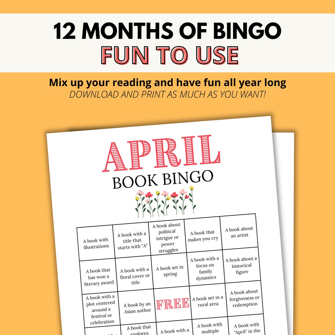 Monthly Book Bingo, Book Lovers Bingo, Adult Book Bingo Template ...