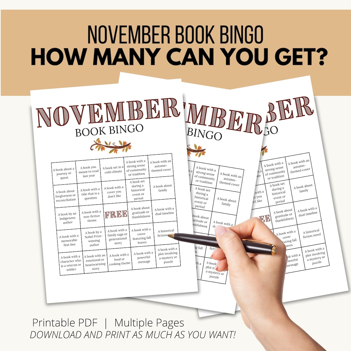 November Book Bingo, Monthly Book Bingo, Fall Reading Games, Reading ...