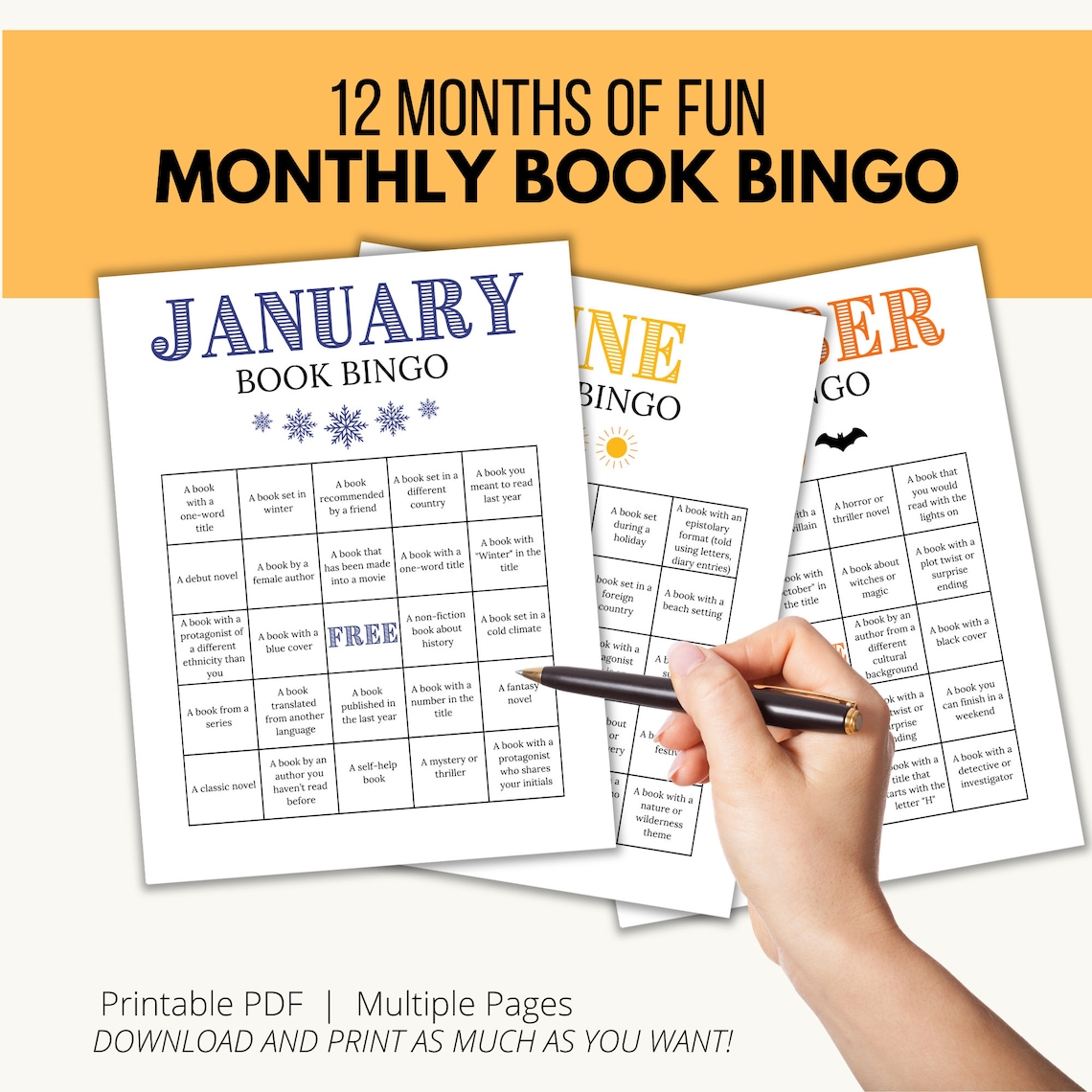 Monthly Book Bingo, Book Lovers Bingo, Adult Book Bingo Template ...