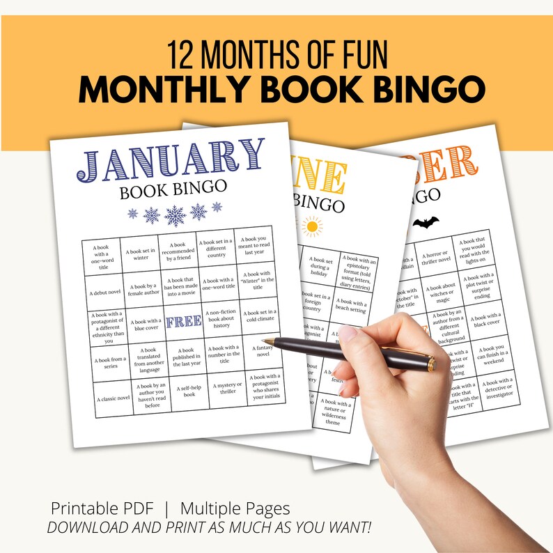Monthly Book Bingo, Book Lovers Bingo, Adult Book Bingo Template ...