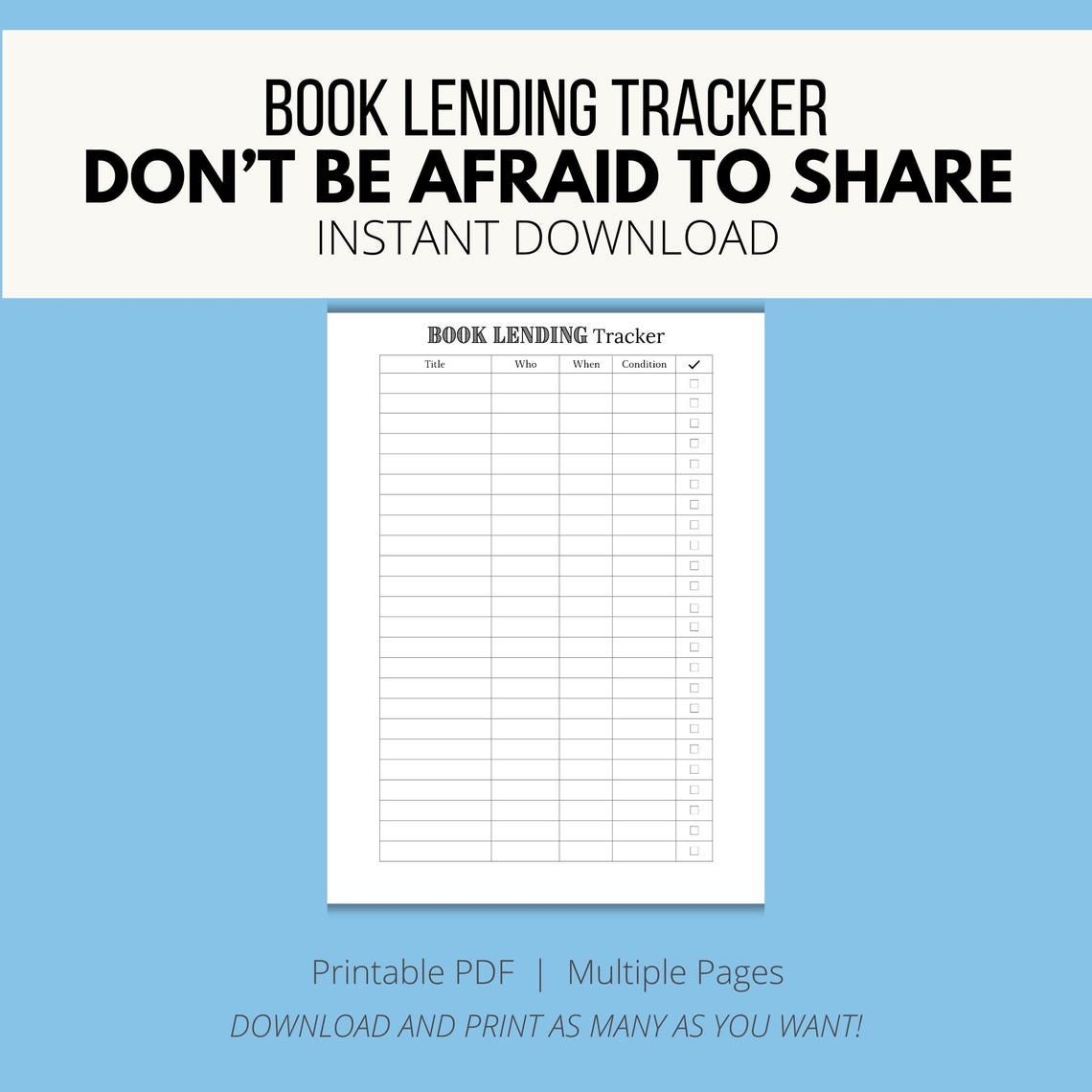 Printable Book Lending Tracker, Library Tracker, Book Journal Pages ...